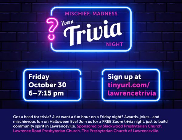 Zoom Trivia Night October 30 - The Presbyterian Church of Lawrenceville